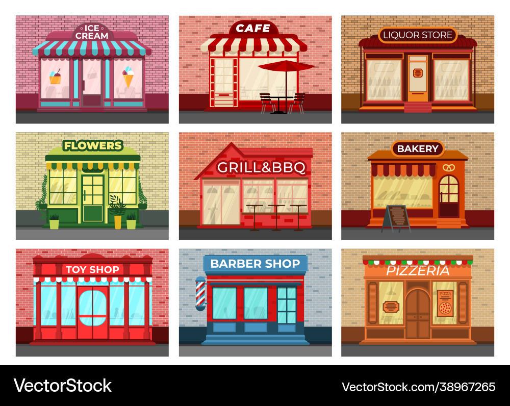 Retro store facades different stores local Vector Image