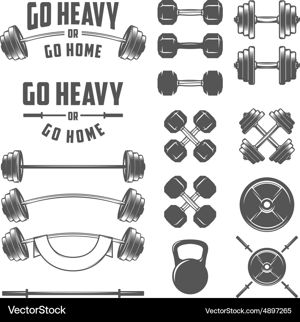 Set of vintage gym equipment design elements Vector Image