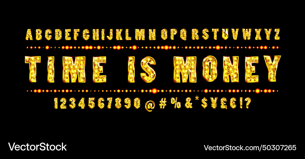Time is money gold alphabetic fonts Royalty Free Vector