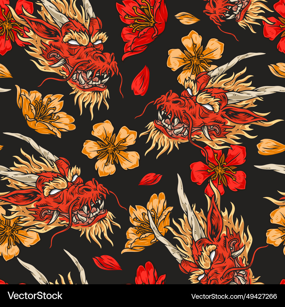 Asian dragons pattern seamless colorful Royalty Free Vector