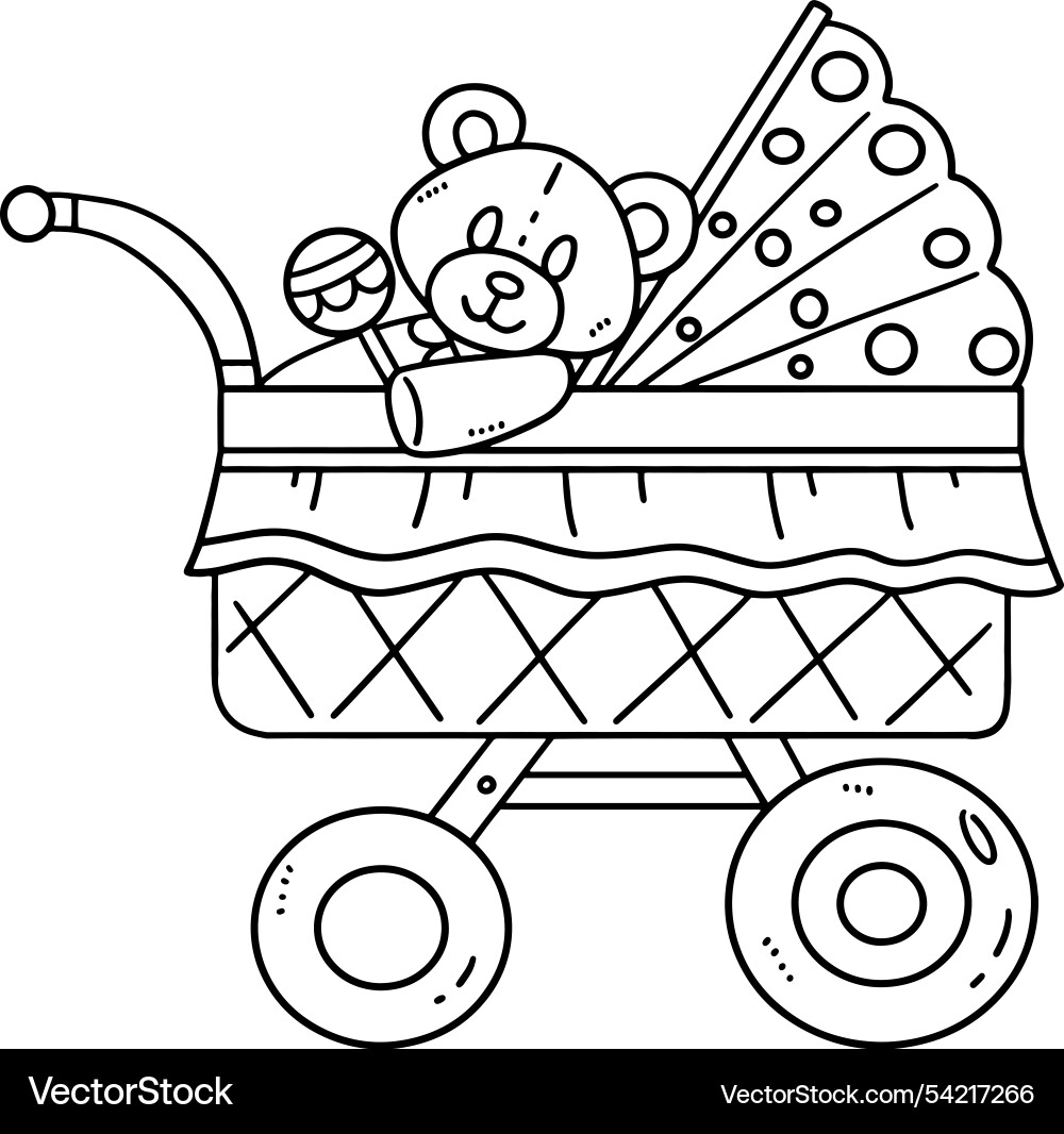 Baby shower stroller isolated coloring page Vector Image