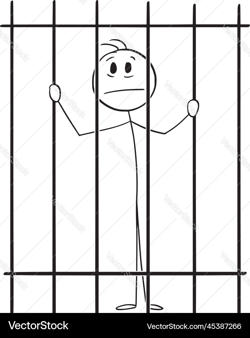 Frustrated Prisoner Behind Bars Royalty Free Vector Image