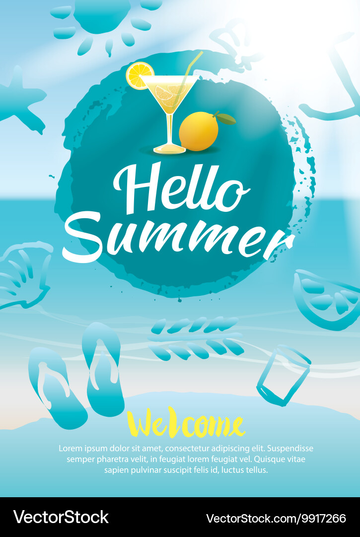 Hello summer beach party poster background Vector Image
