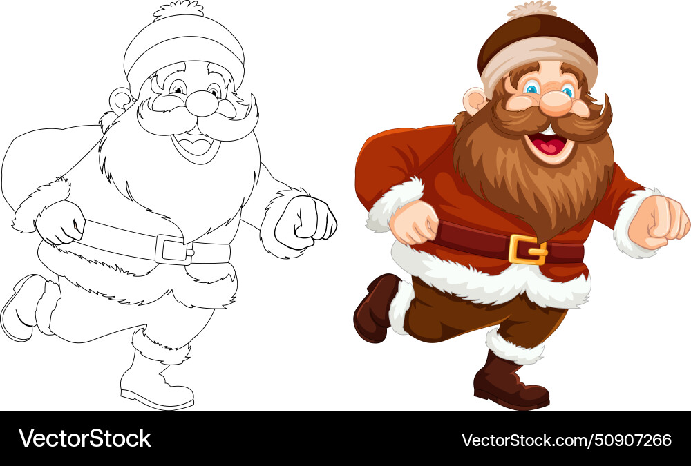 Santa one colored and line art Royalty Free Vector Image