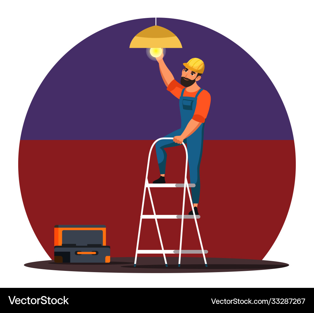Electrician Changing Chandelier Light Bulb Vector Image
