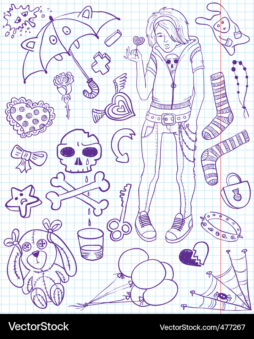 Emo Doodle Set Royalty Free Vector Image - VectorStock