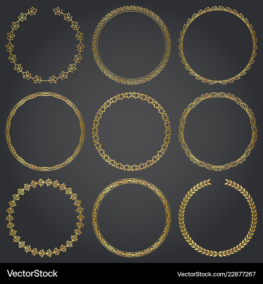 Gold Round Frame & Border Set Royalty Free Vector Image