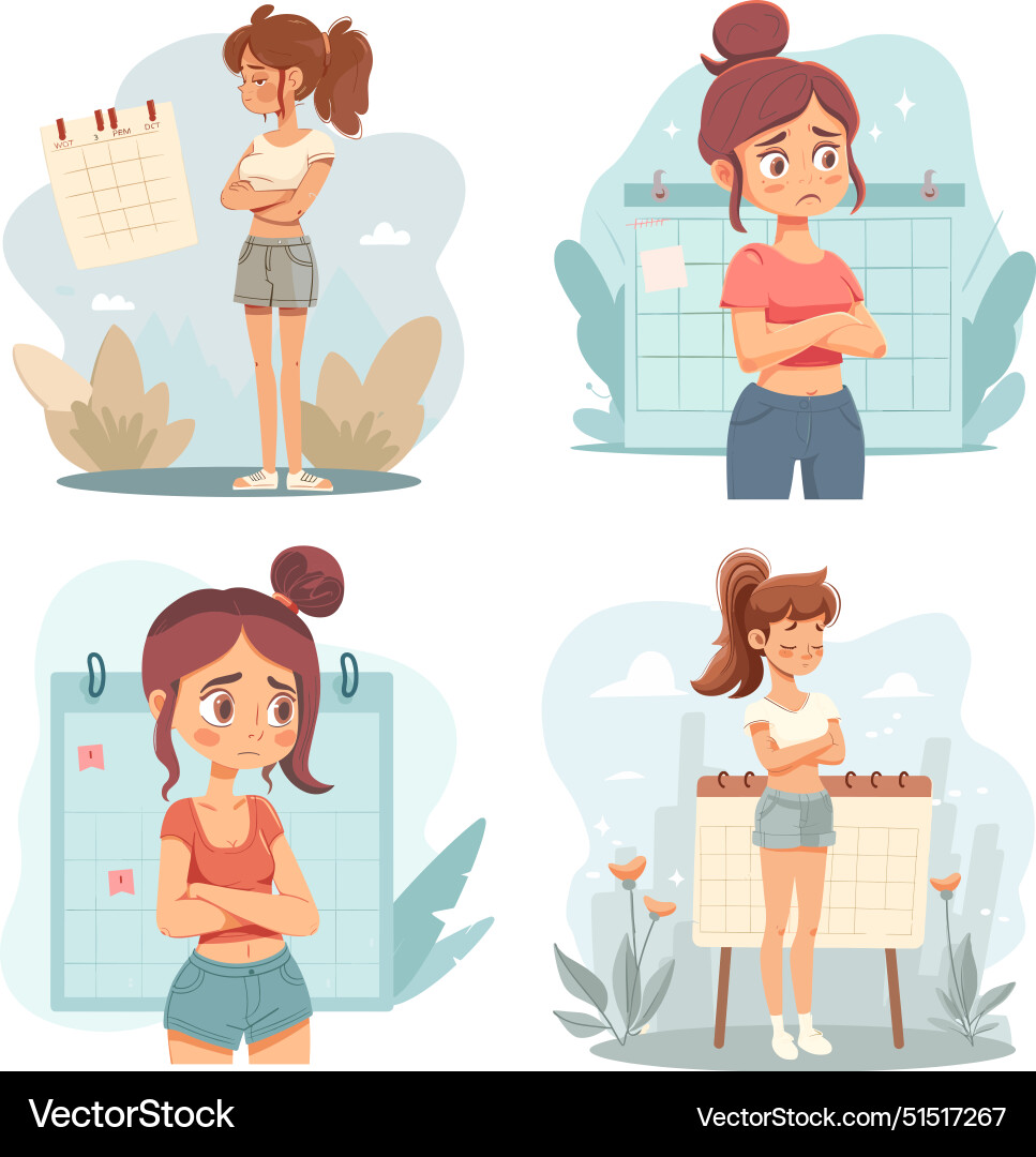 Menstruation concepts cartoon scenes sad Vector Image