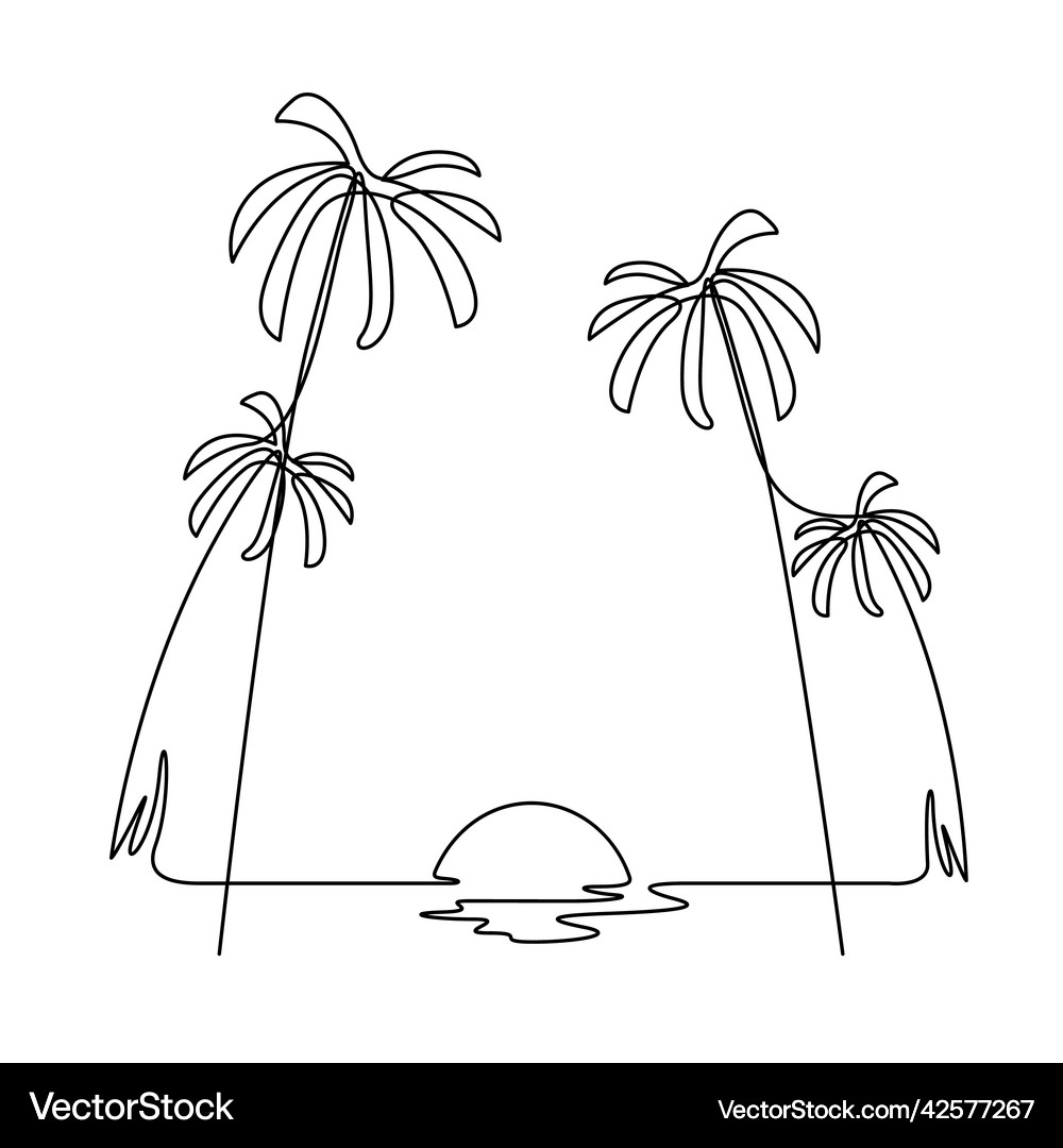 One line drawing of sea beach front sunset view Vector Image