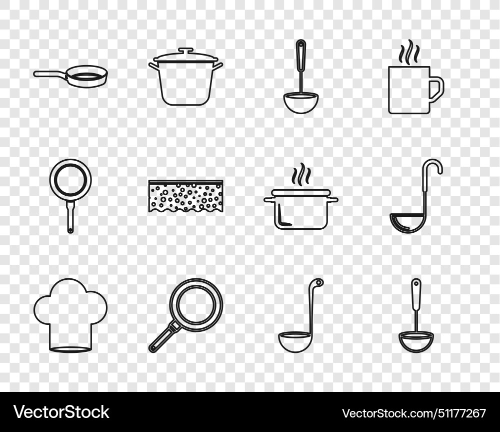 Set line chef hat kitchen ladle frying pan sponge Vector Image