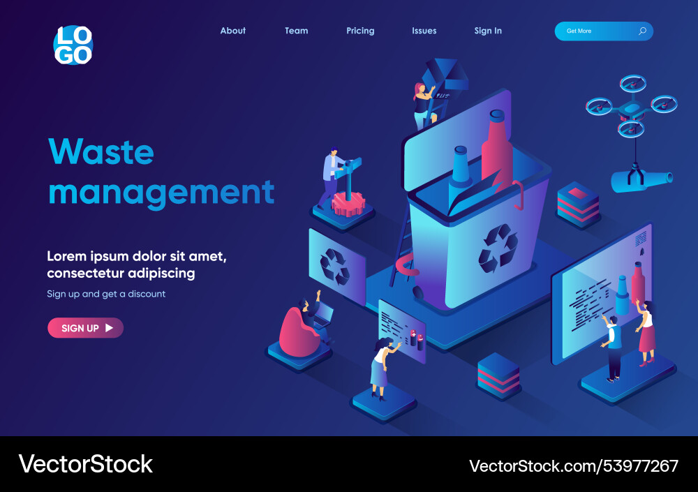 Waste management concept isometric landing page Vector Image