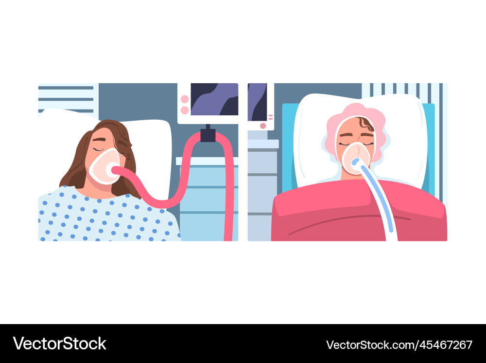Woman Patient with Ventilation Mask Royalty Free Vector