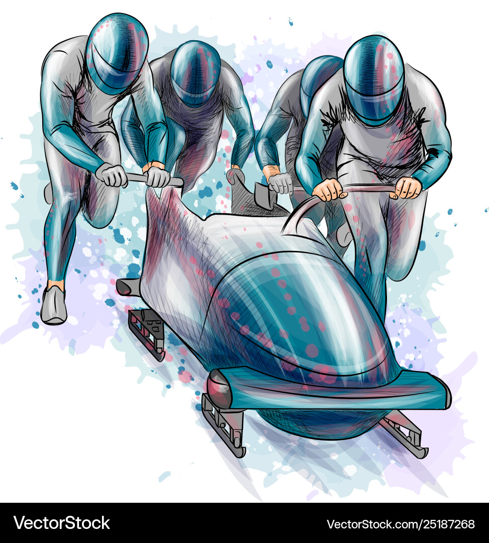 Bobsleigh for four athletes from splash Royalty Free Vector