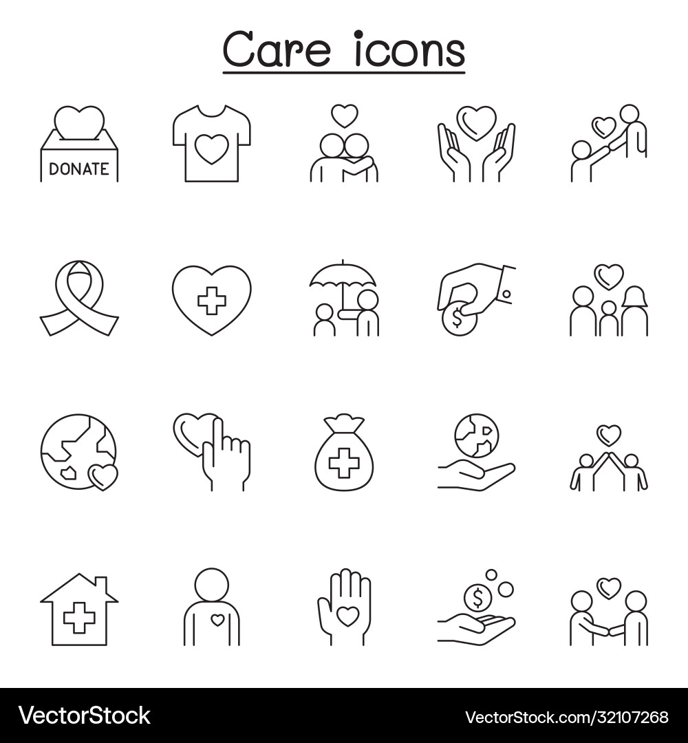 Care icons set in thin line style Royalty Free Vector Image