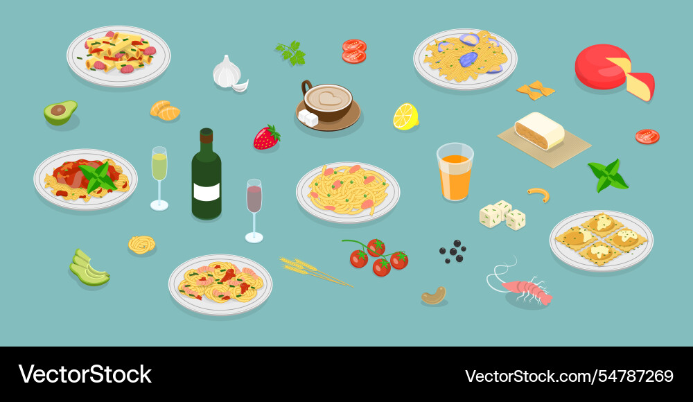 3d isometric flat of pasta Royalty Free Vector Image