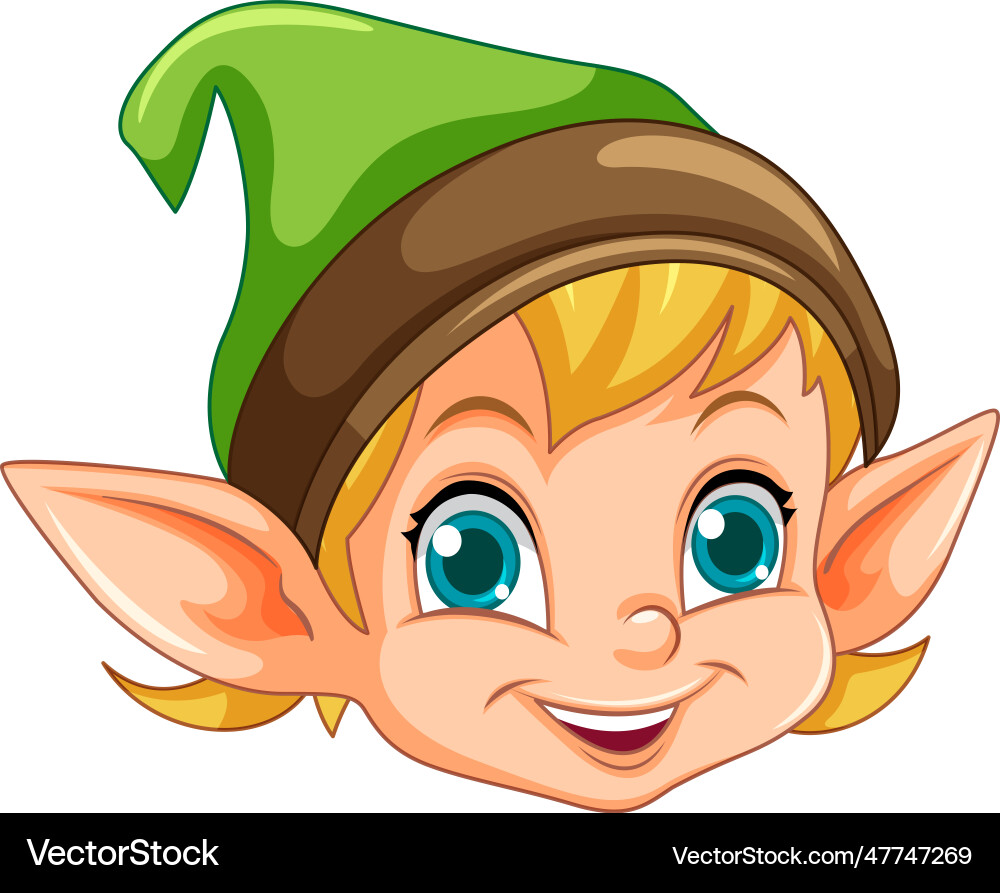 Cute elf head cartoon character Royalty Free Vector Image