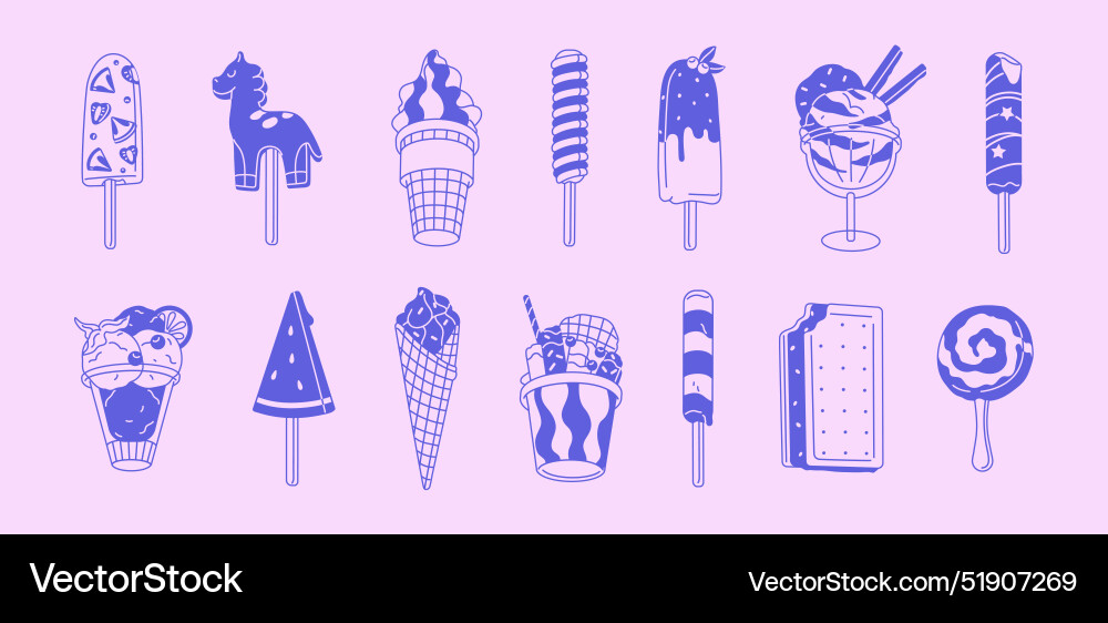Ice cream set different cold desserts- sorbet – Royalty-Free Vector ...