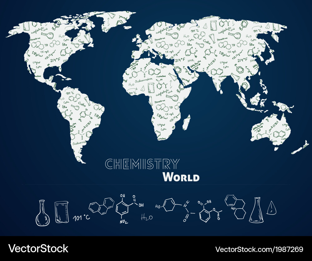 World map with chemistry background Royalty Free Vector