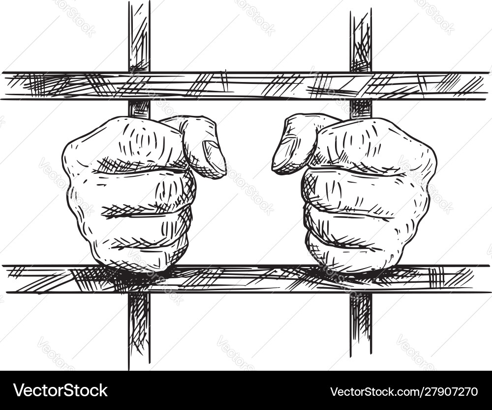 Artistic drawing hands prisoner in prison Vector Image