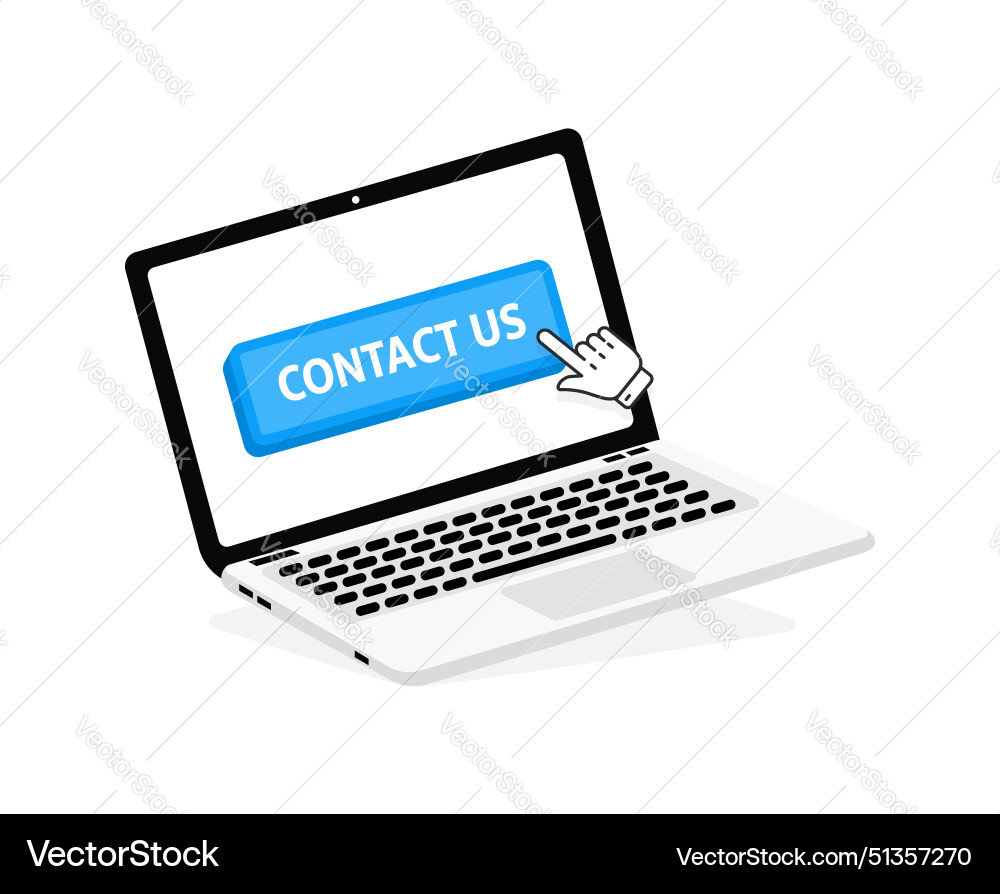 Contact us text on laptop screen with a red button