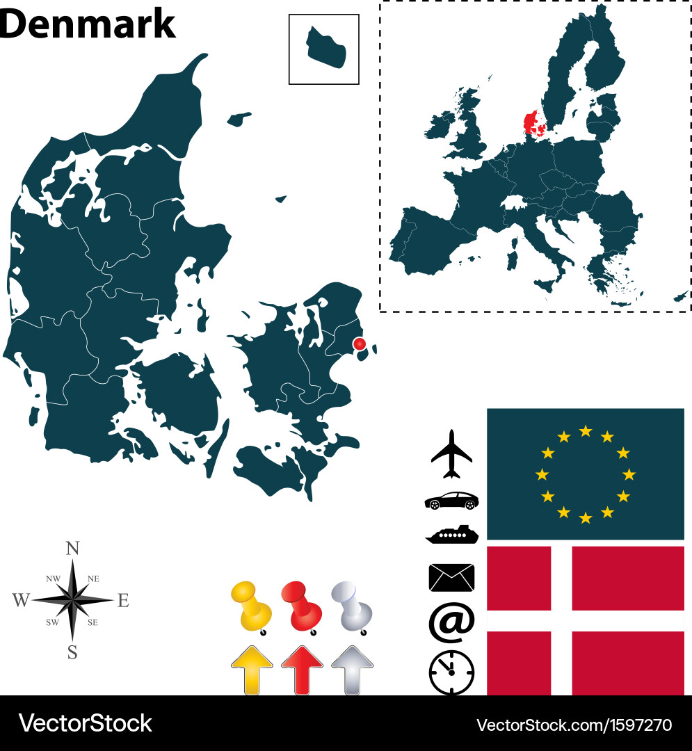 Denmark and european union map Royalty Free Vector Image