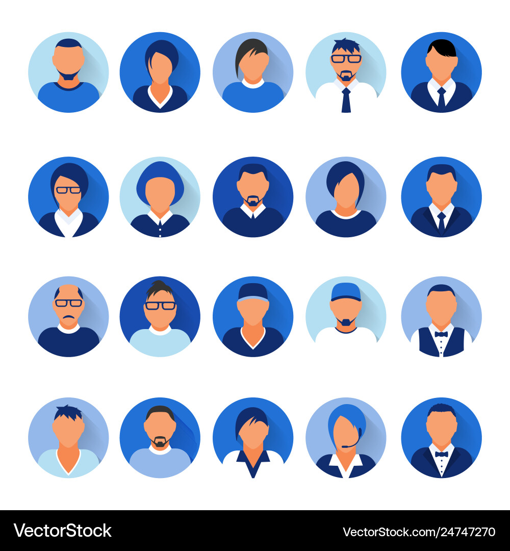 Flat modern blue minimal avatar icons business Vector Image