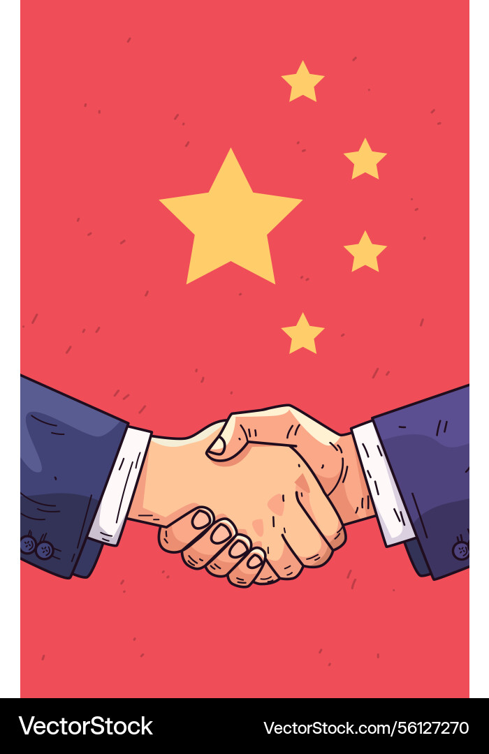 Handshake with china flag background symbolizes Vector Image