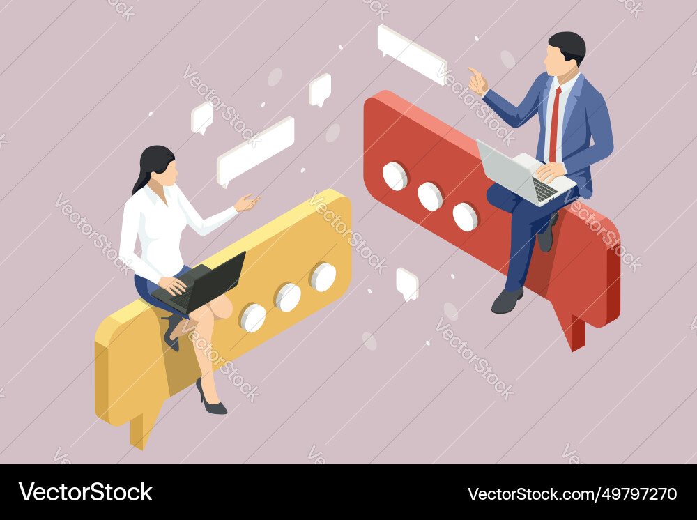 Isometric man and woman experts explaining Vector Image