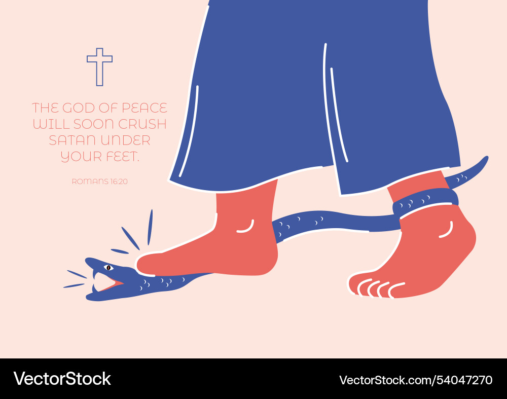 Jesus crushes the snake with feet Royalty Free Vector Image
