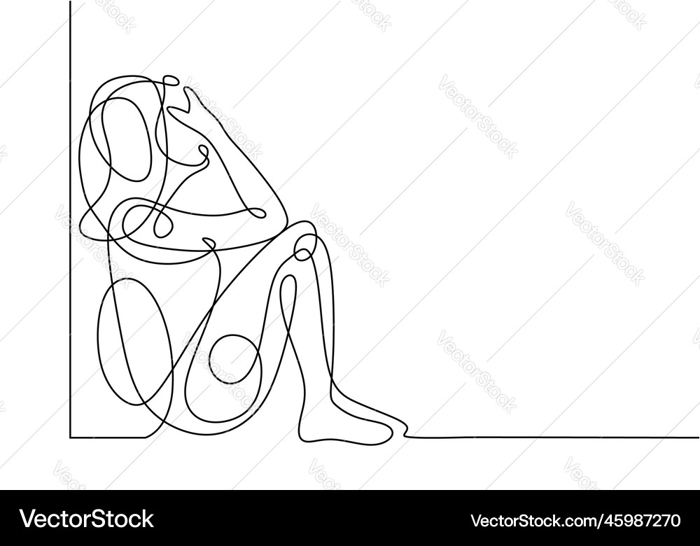 Sad girl continuous one line drawing people Vector Image