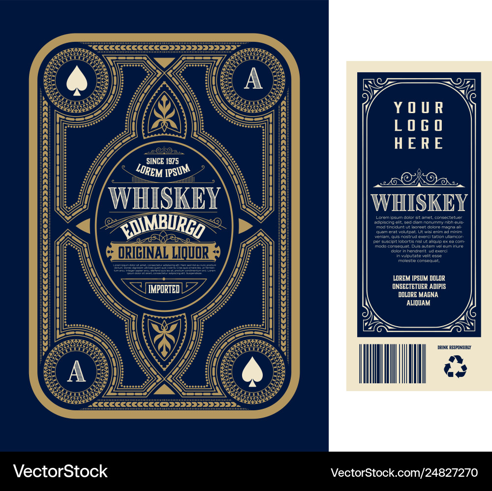 Vintage liquor labels front and back side Vector Image