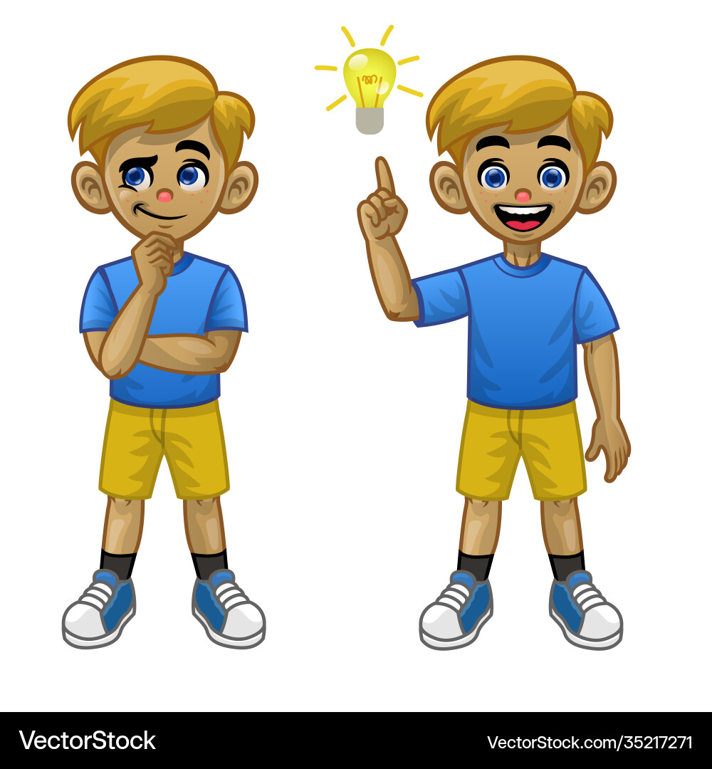Cartoon white boy thinking pose and found idea Vector Image