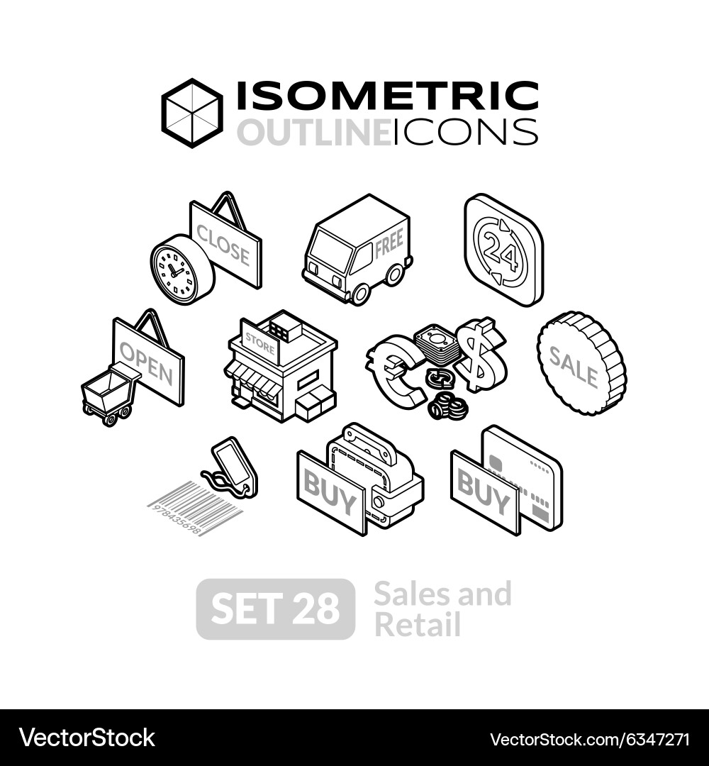 Isometric Sales & Retail Icons - Set 28 Vector Image