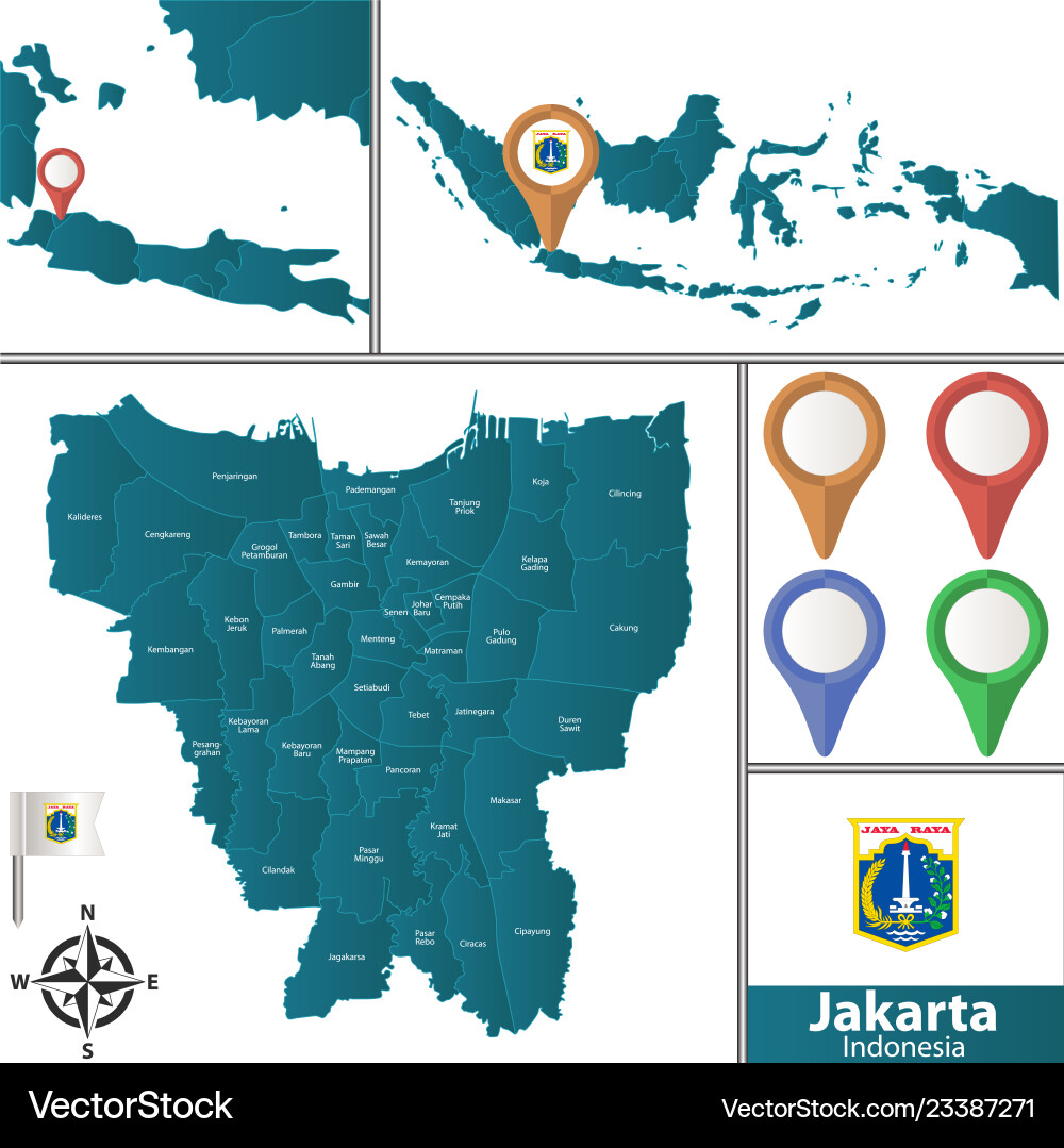 Map of jakarta with districts Royalty Free Vector Image