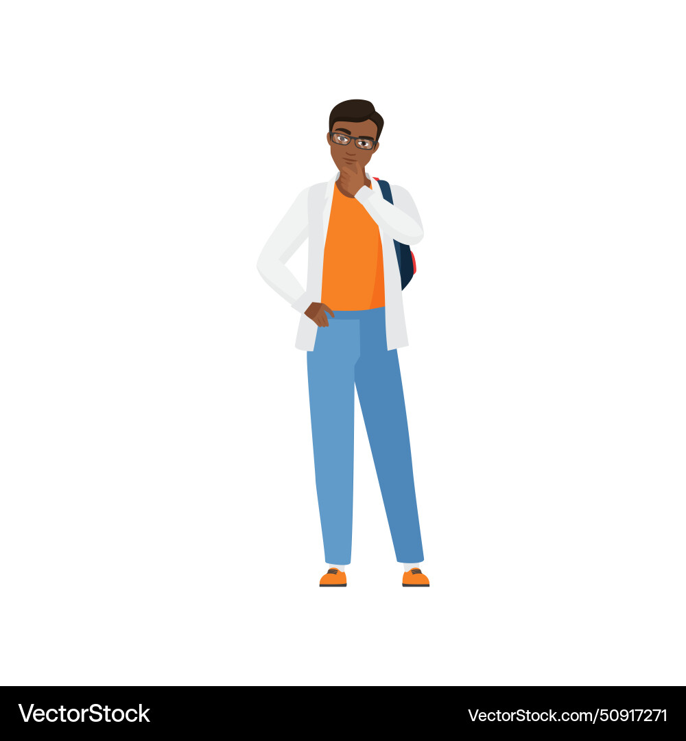 Student character in thinking posture Royalty Free Vector