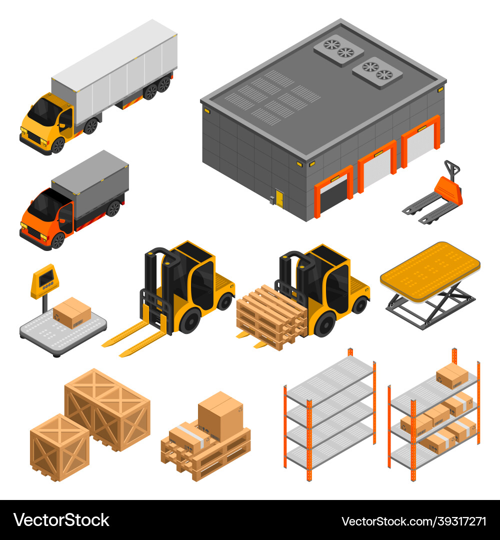 Warehouse isometric set Royalty Free Vector Image