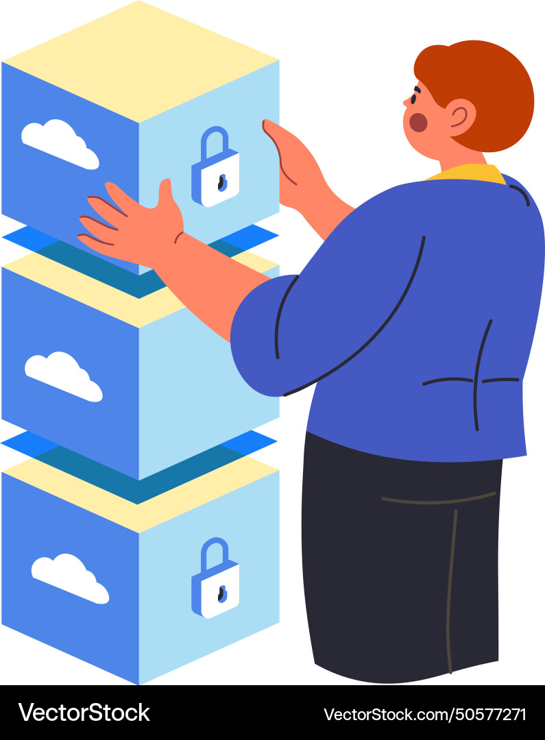 Woman holding database storage boxes data safety Vector Image
