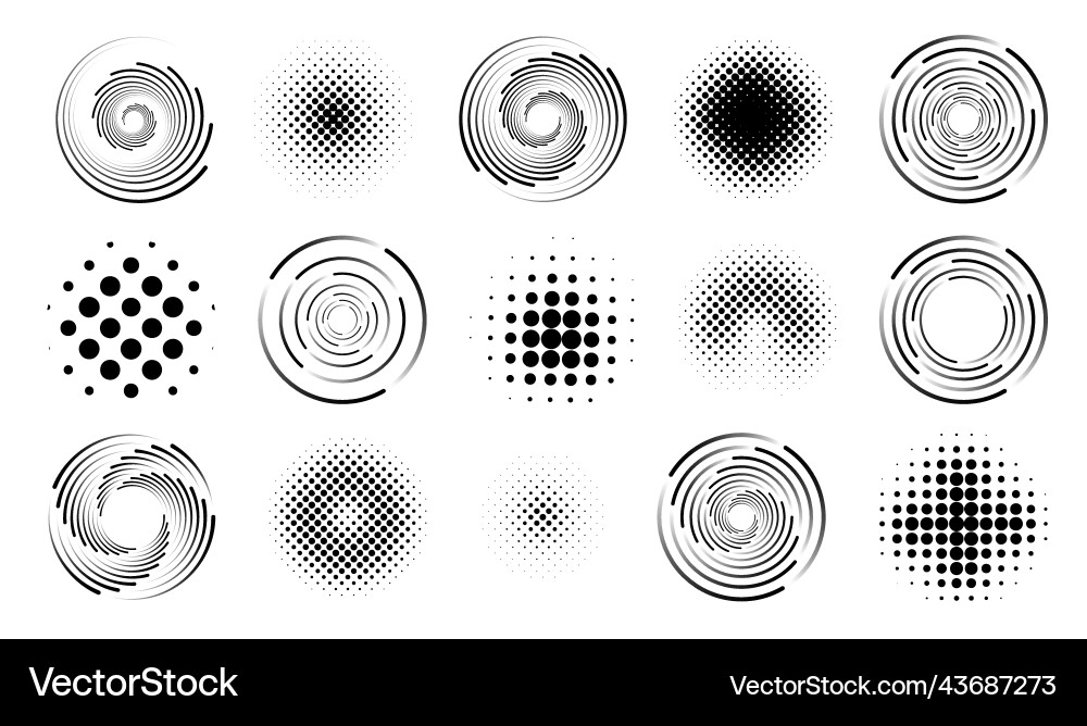 Circle lines round dot patterns abstract spiral Vector Image