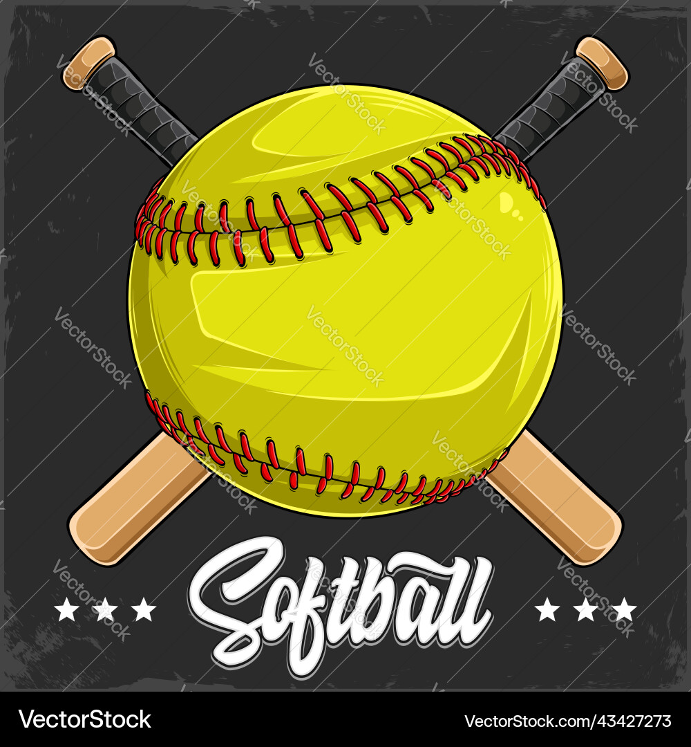 Hand drawn yellow softball ball with red lacing Vector Image