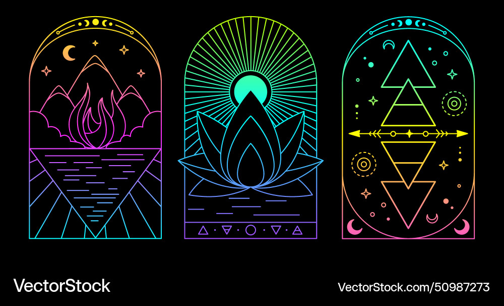 Four Element Symbols Wicca Witch`s Knot, Binds The 4 Elements, Magical