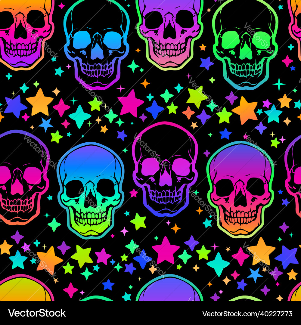 Neon Skull & Star Seamless Pattern Royalty Free Vector