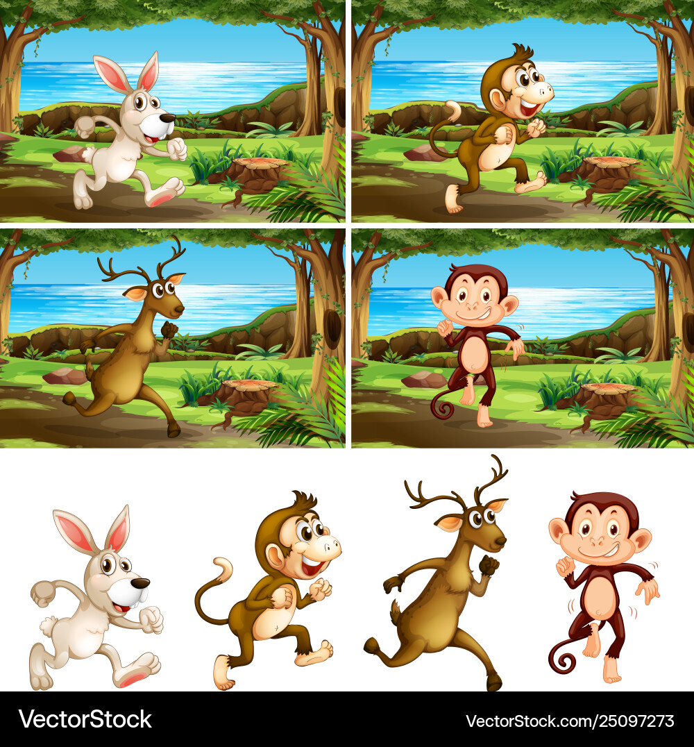 Set animals running Royalty Free Vector Image - VectorStock