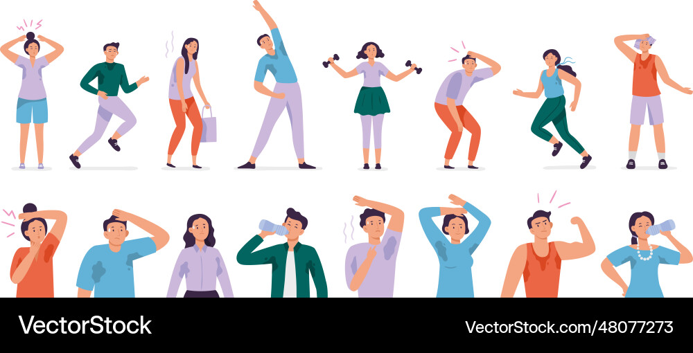 Sweating people sweaty man with wet underarms Vector Image