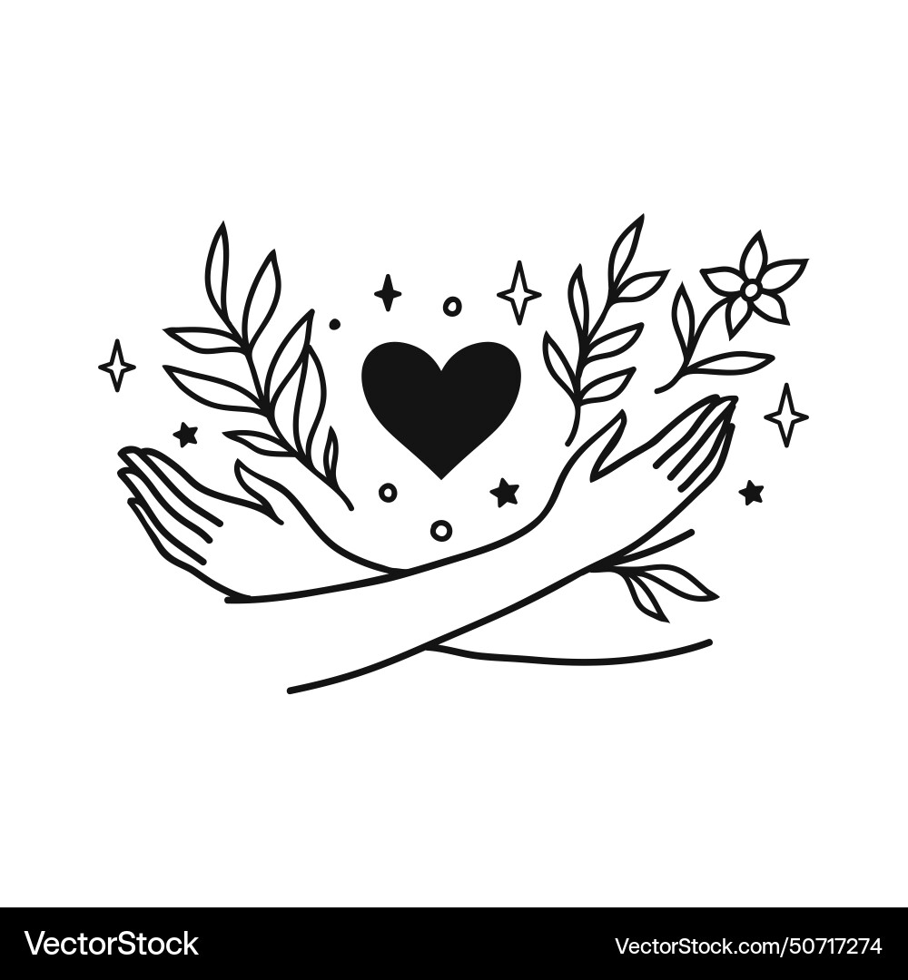 Hand with heart flowers Royalty Free Vector Image