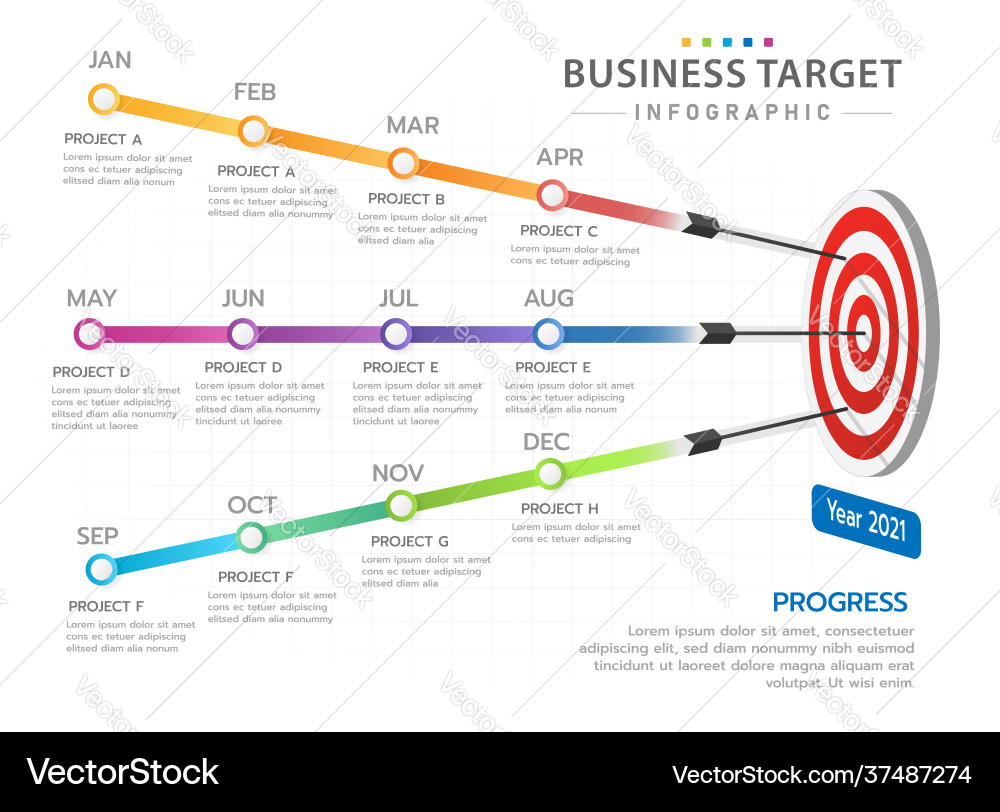 Infographic target diagram with project timeline Vector Image