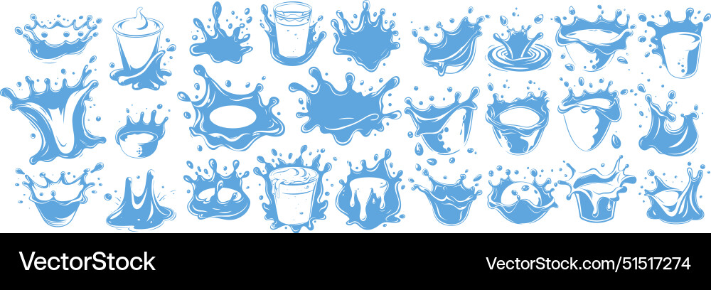 Milk logos ink sketch set drops splashes Vector Image