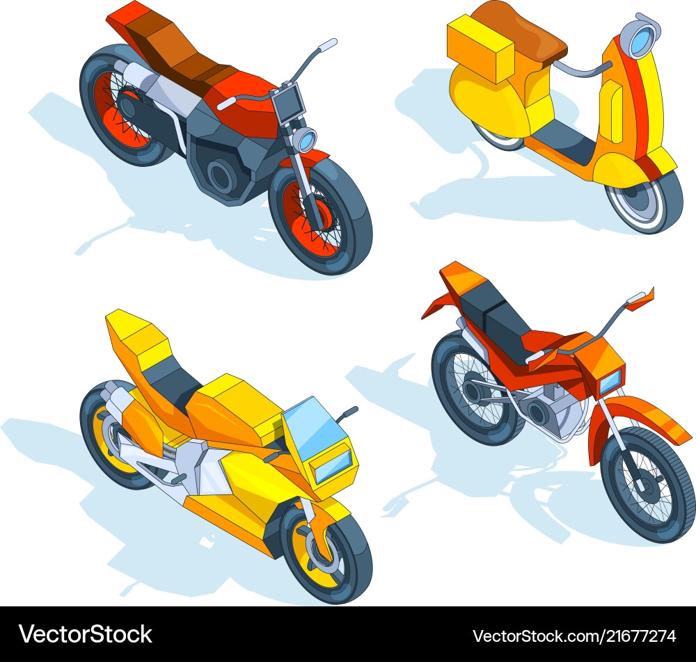 Motorcycles isometric 3d pictures Royalty Free Vector Image