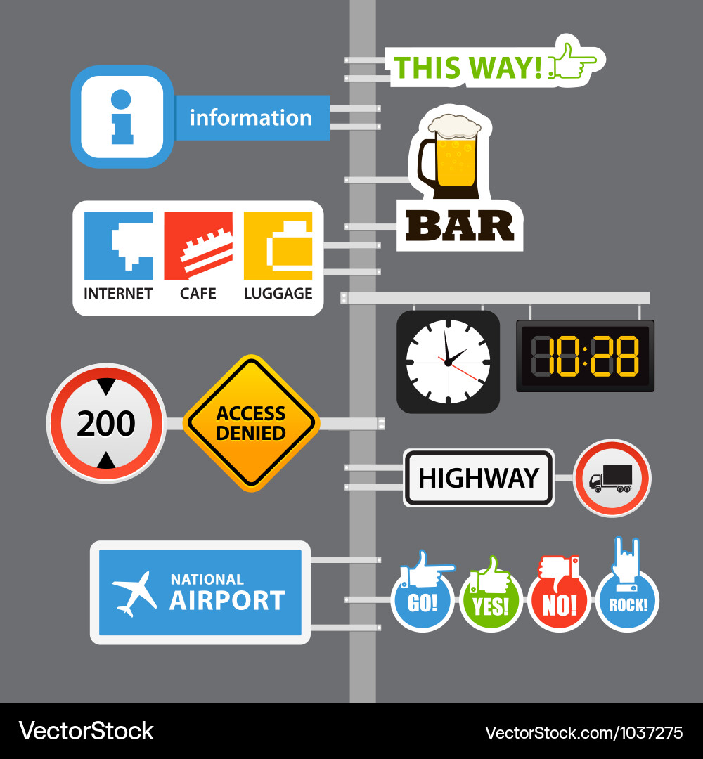 Different road signs on column Royalty Free Vector Image