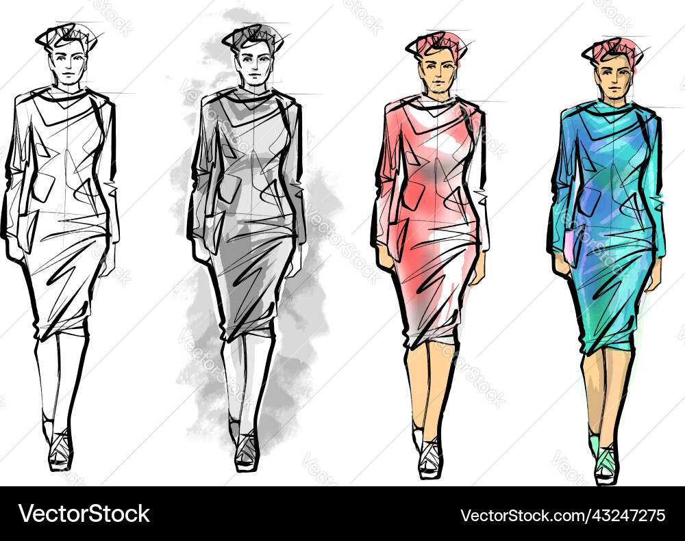 Fashion models sketch lady Royalty Free Vector Image