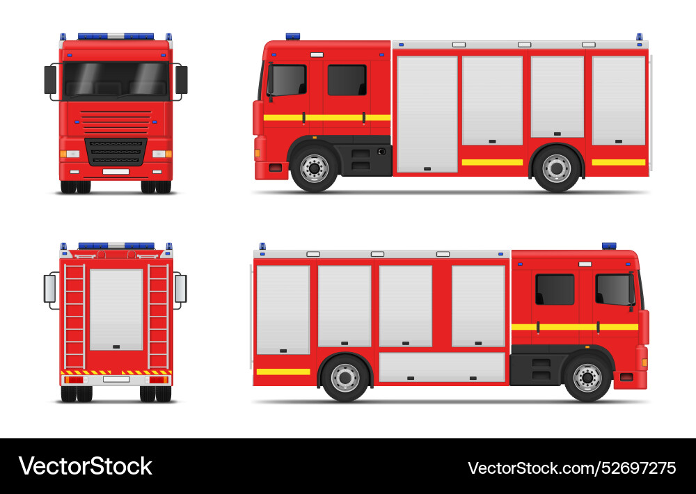 Red fire engine firetruck firefighter car front Vector Image
